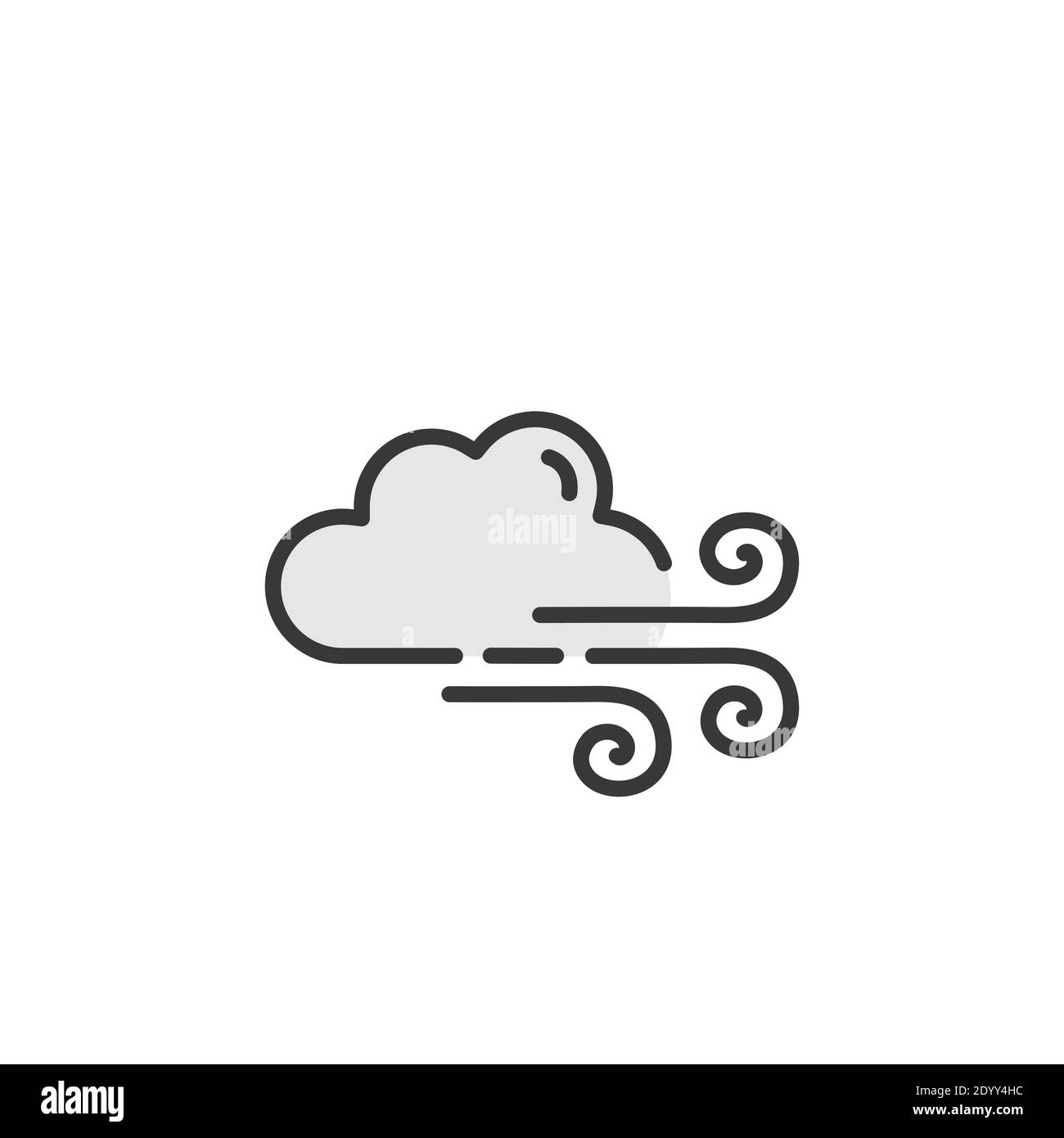 Strong wind and cloud. Filled color icon. Isolated weather vector ...