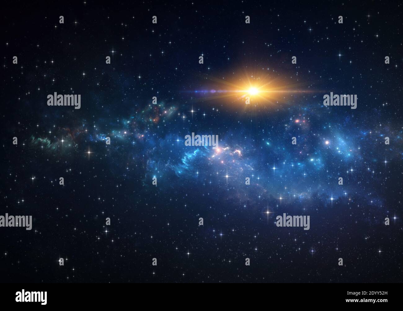 Galaxy, nebula, sun and stars constellations in Universe. Giant ...