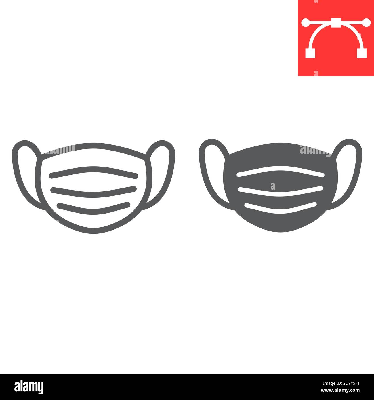 Medical mask line and glyph icon, protection and covid-19, surgical ...
