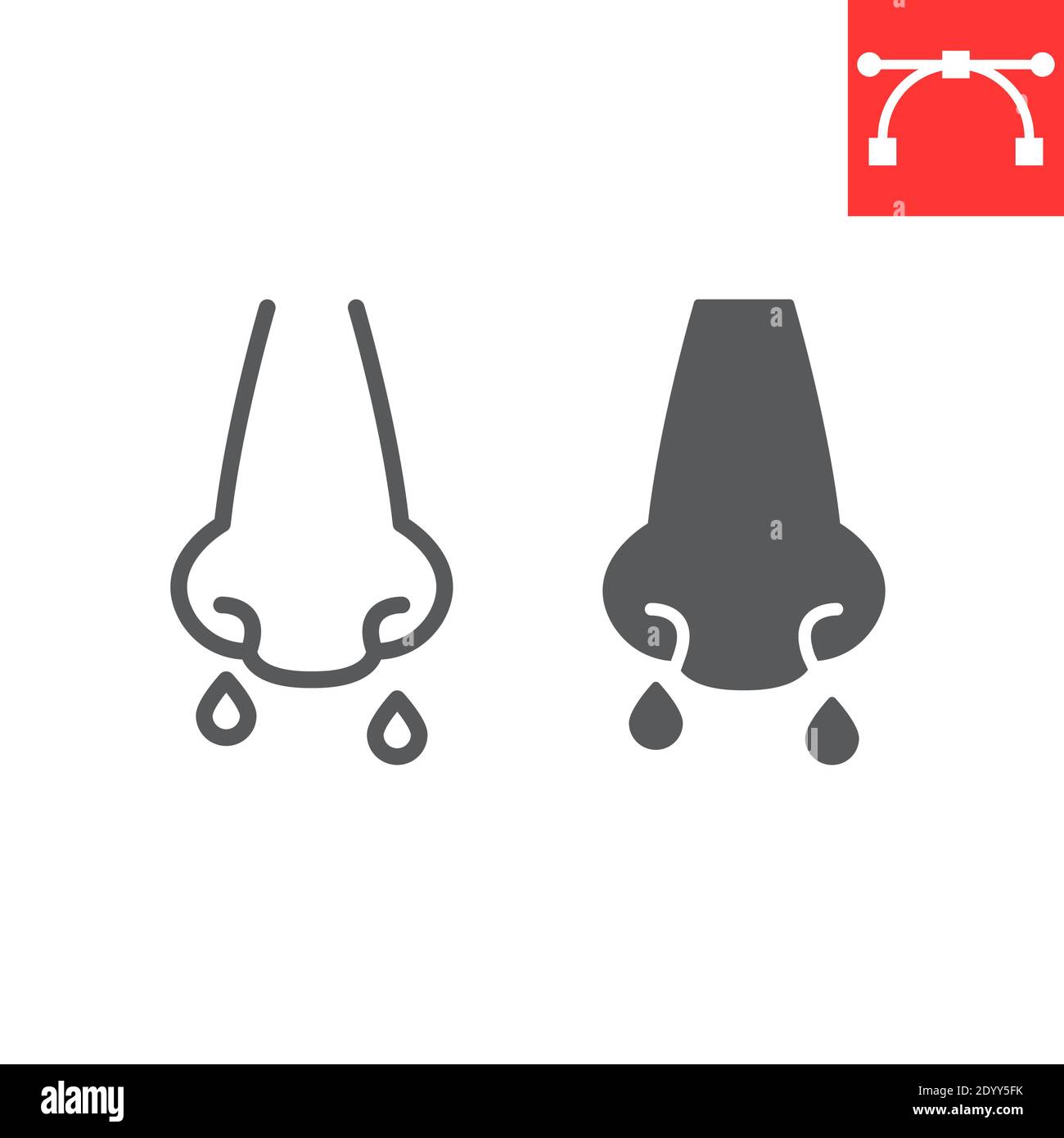 Runny nose line and glyph icon, coronavirus and allergy, flu sign ...