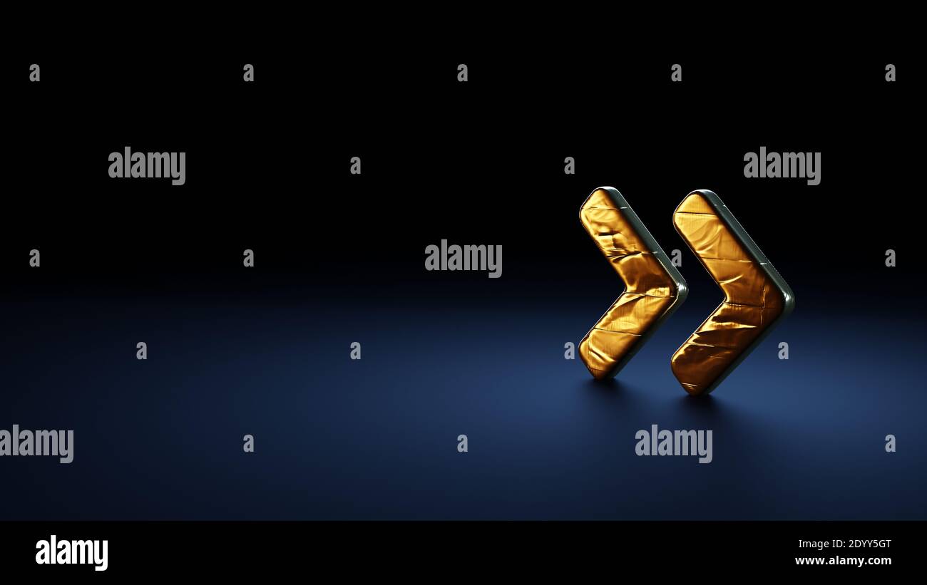 3d Rendering Thick Symbol Of Angle Double Arrow Right With Rounded Corner Wrapped In Gold