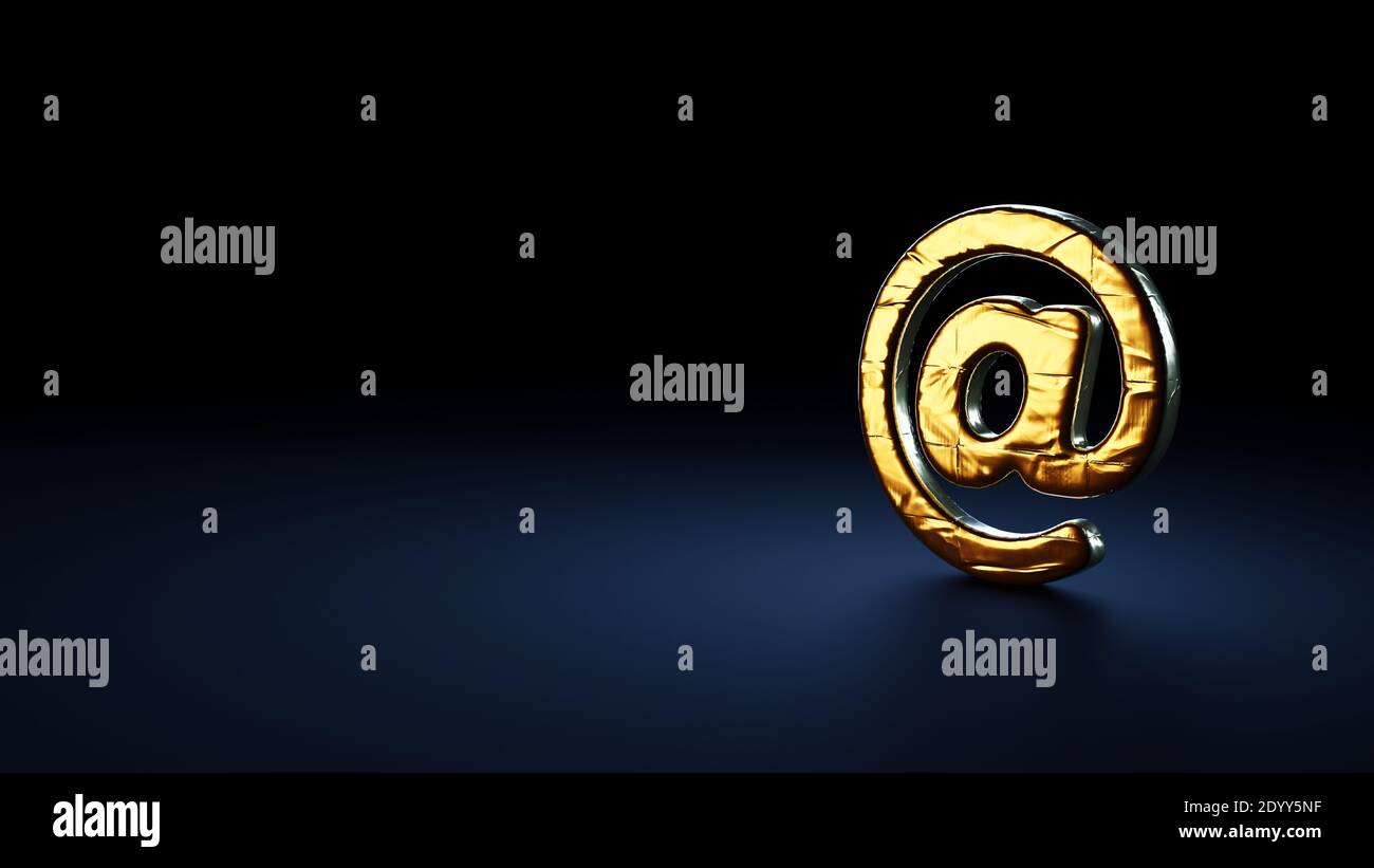 3d rendering symbol of at sign wrapped in gold thermal foil plate on ...
