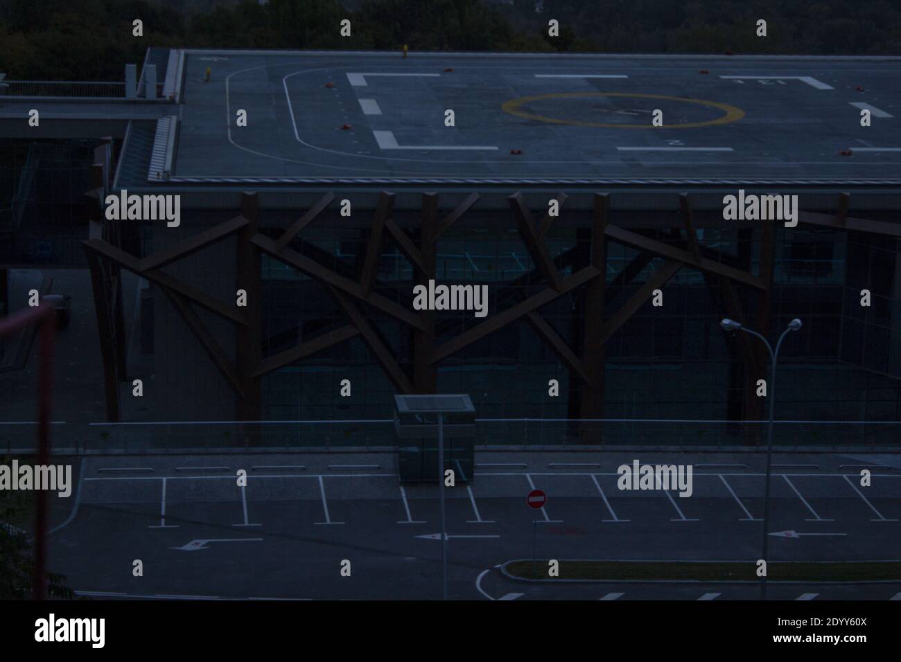 Landing area for airplane and other air transport. Dark, night Stock ...