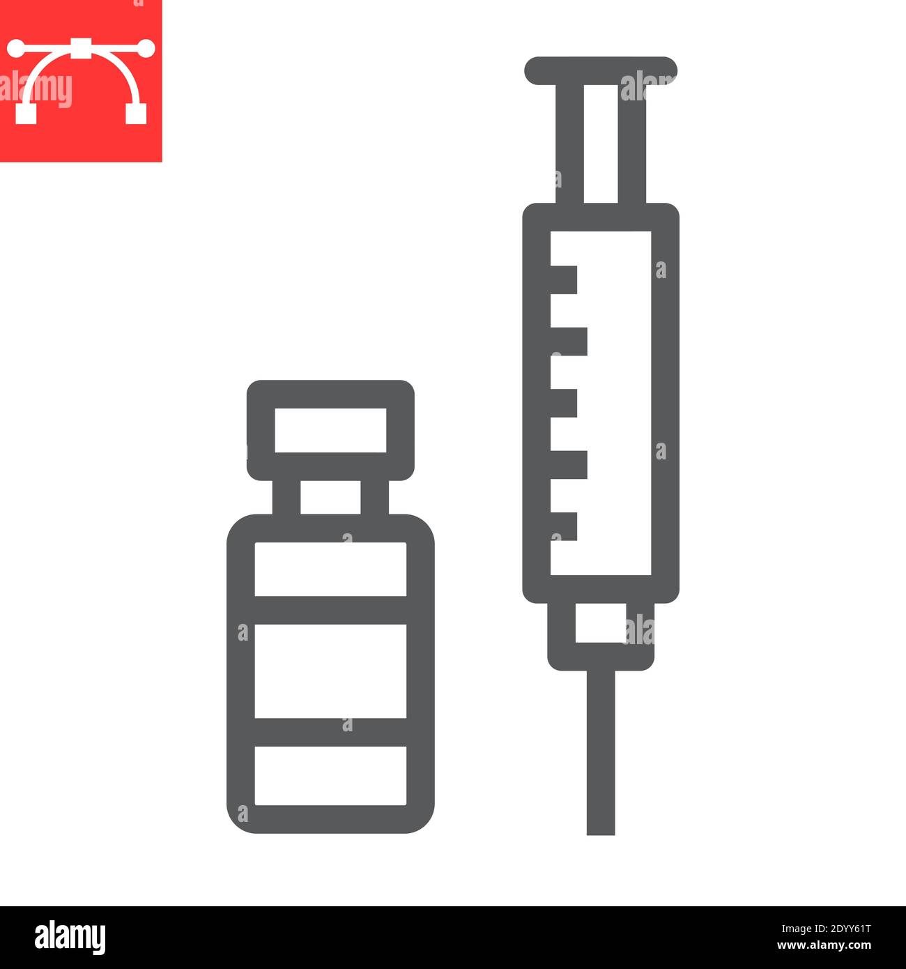 Covid-19 vaccine line icon, coronavirus and syringe, vaccination sign ...