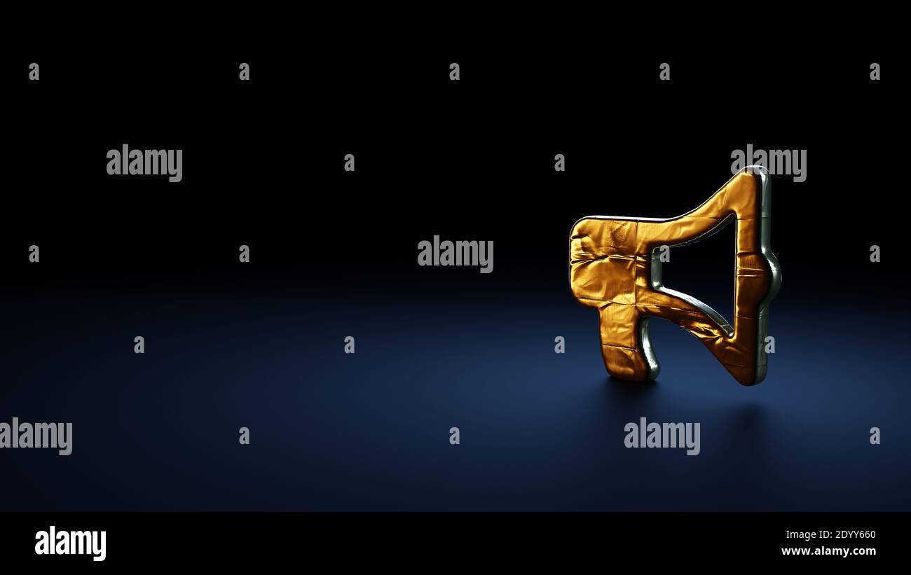 3d rendering symbol of bullhorn wrapped in gold thermal foil plate on ...