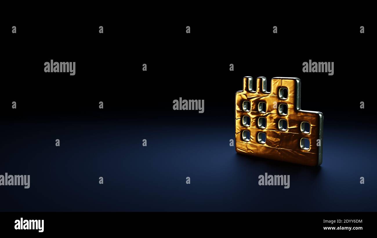 3d rendering symbol of city with factory wrapped in gold thermal foil ...