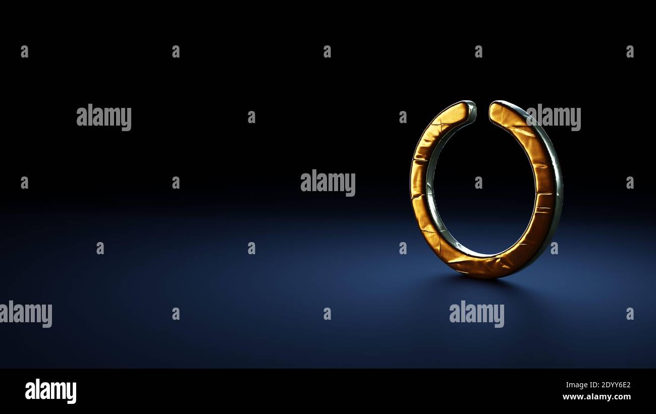 3d rendering symbol of circle notch wrapped in gold thermal foil plate ...