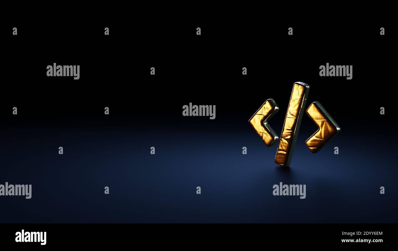 3d rendering symbol of code tag wrapped in gold thermal foil plate on ...