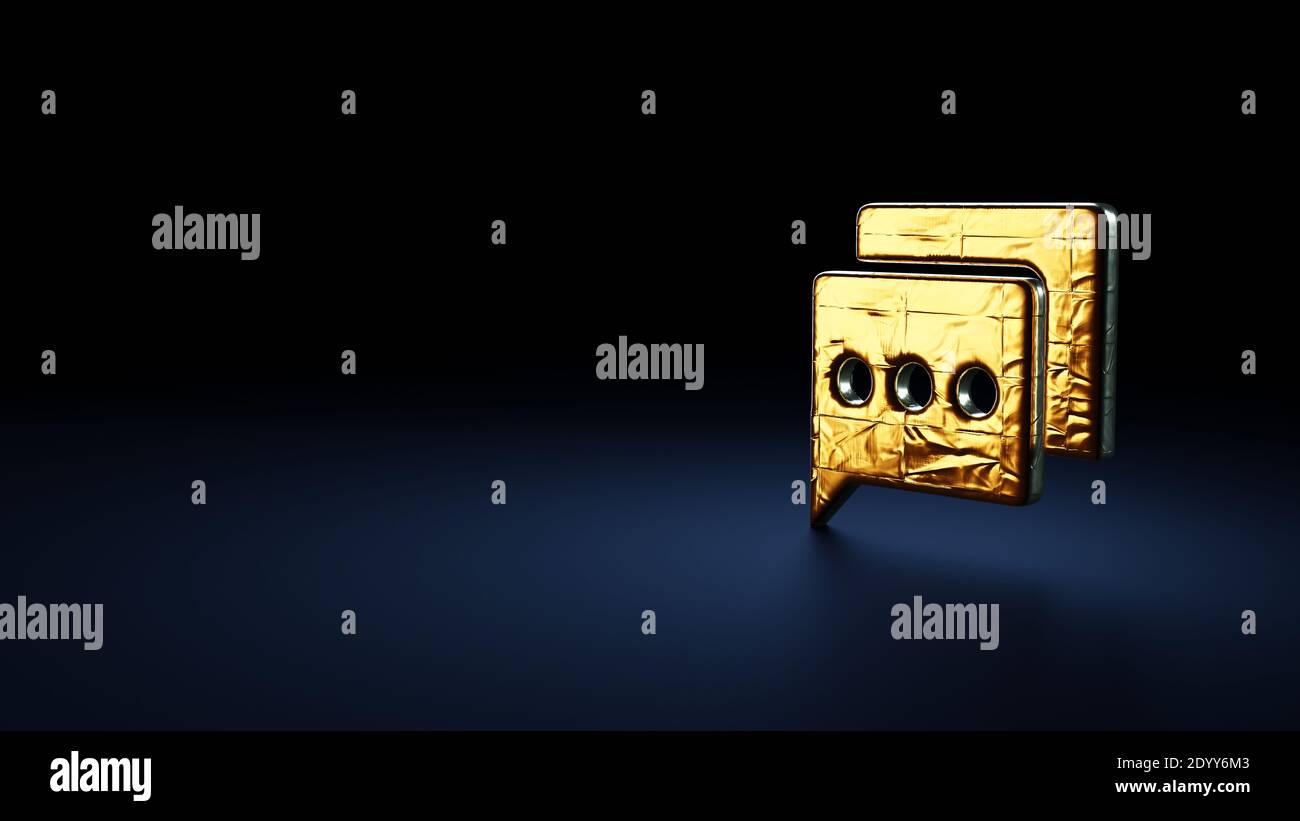 3d Rendering Symbol Of Two Rectangular Rounded Chat Bubbles With Three Dots Wrapped In Gold