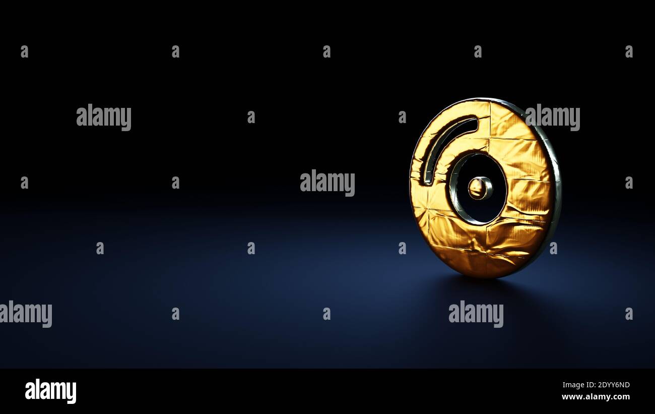 3d rendering symbol of circle CD disc wrapped in gold thermal foil ...