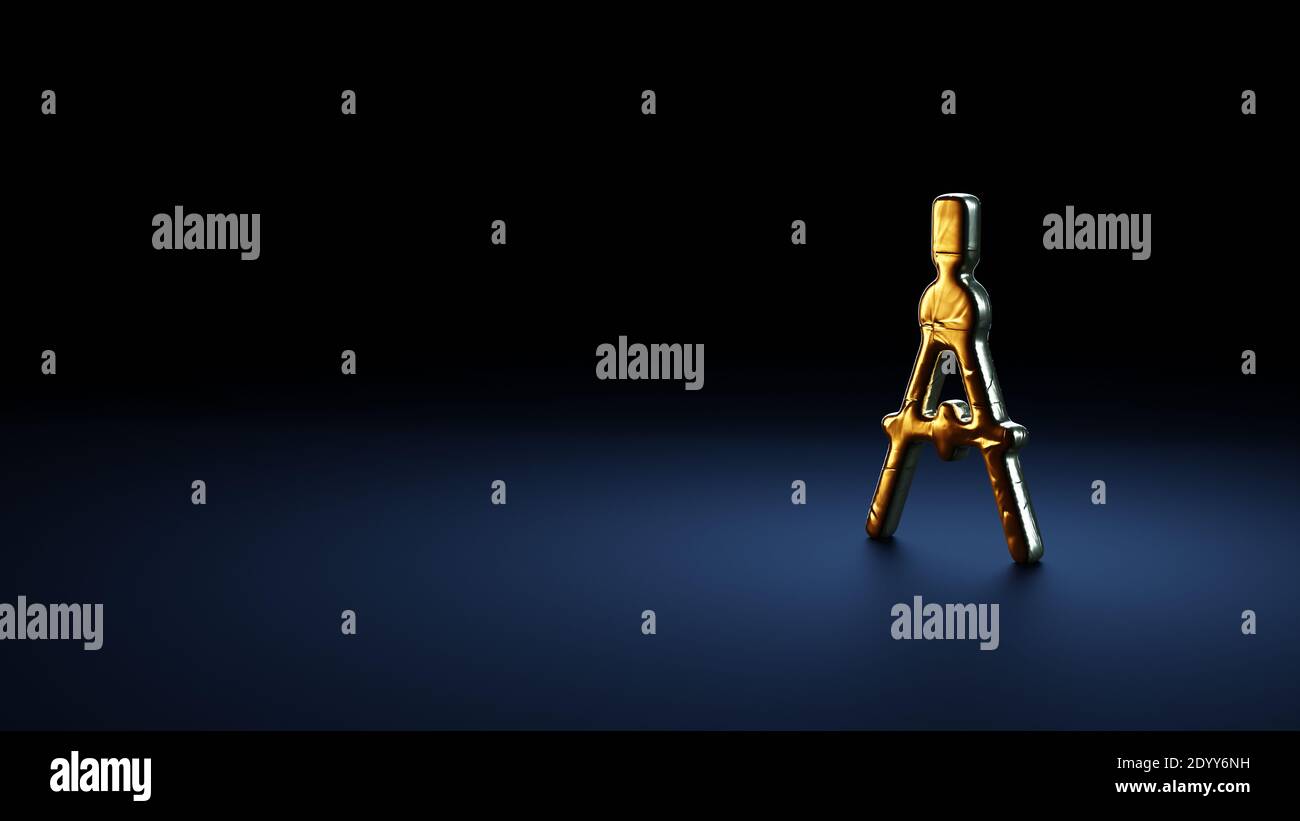 3d rendering symbol of drafting compass wrapped in gold thermal foil ...