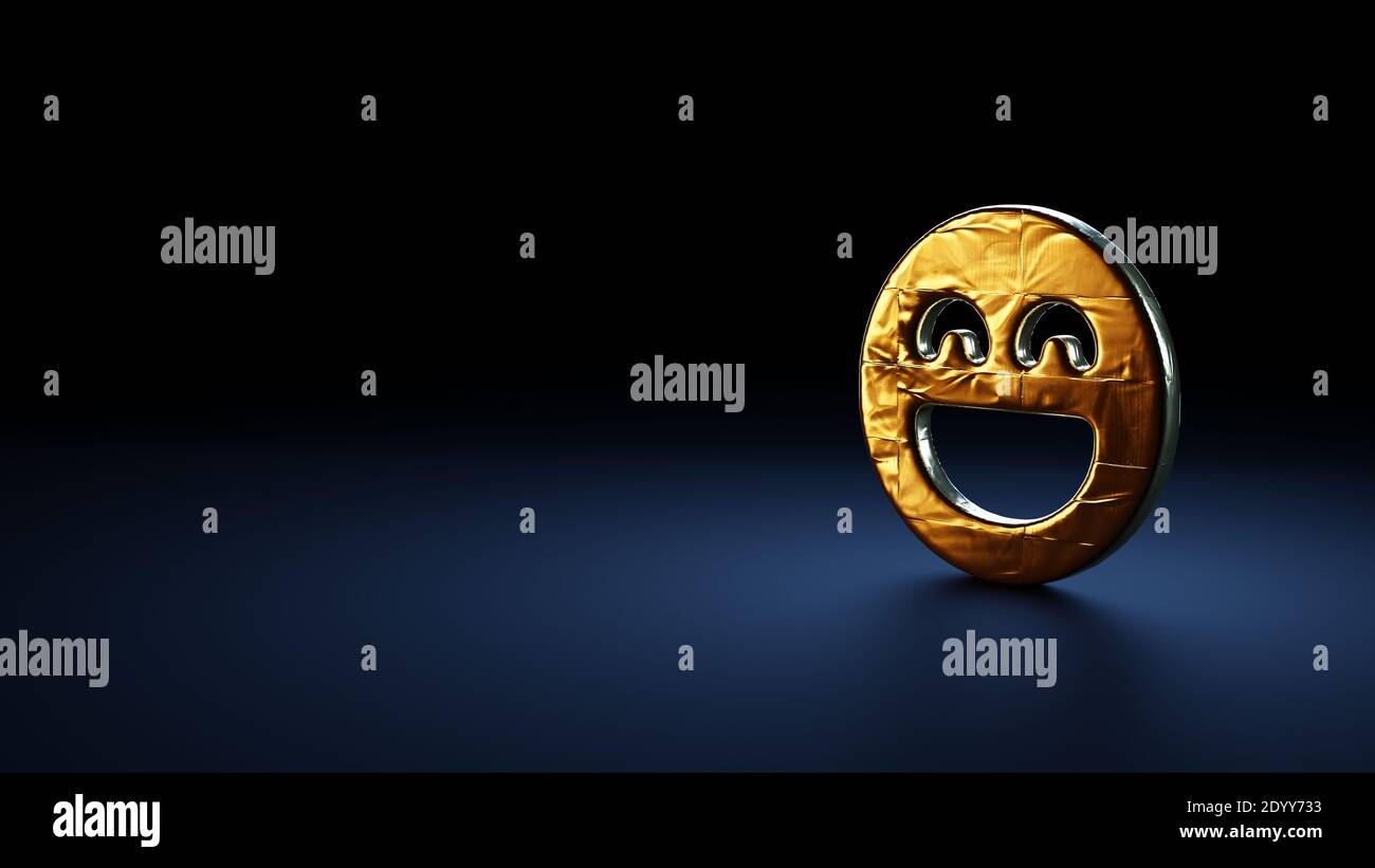 3d rendering symbol of goofy emoticon wrapped in gold thermal foil ...
