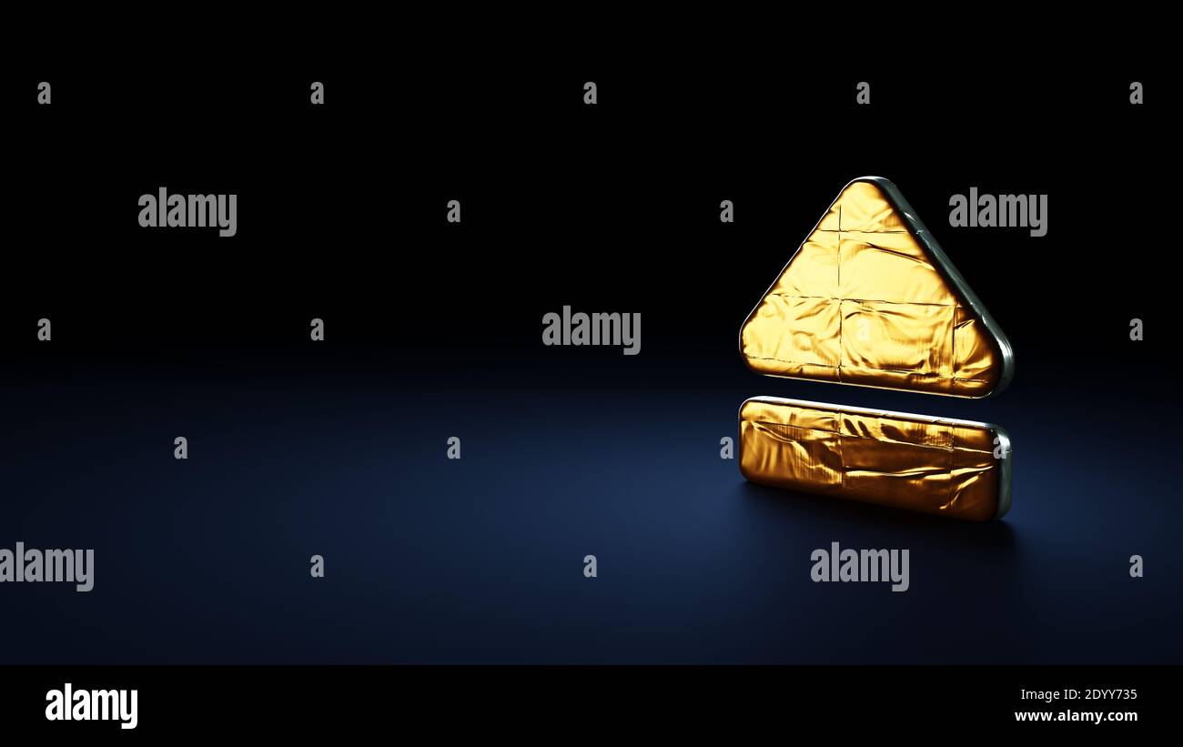 3d rendering symbol of eject symbol wrapped in gold thermal foil plate ...