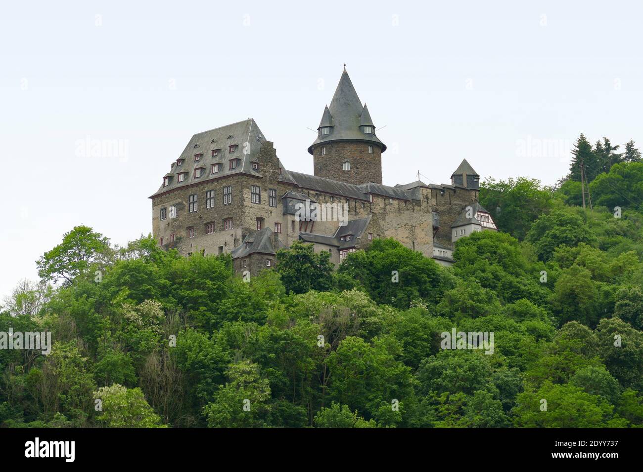 Stahleck Castle near Bacharach, a town in the Mainz-Bingen district in ...