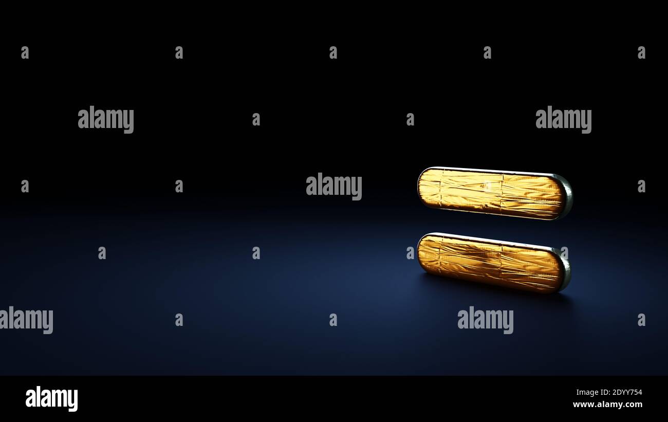 3d rendering symbol of equal sign bold wrapped in gold thermal foil ...