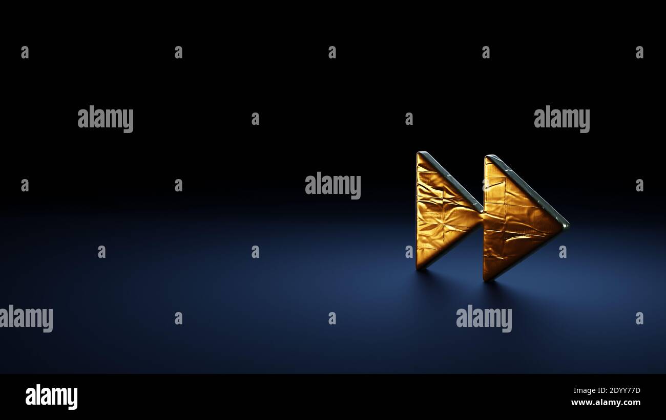 3d rendering symbol of fast forward symbol wrapped in gold thermal foil ...
