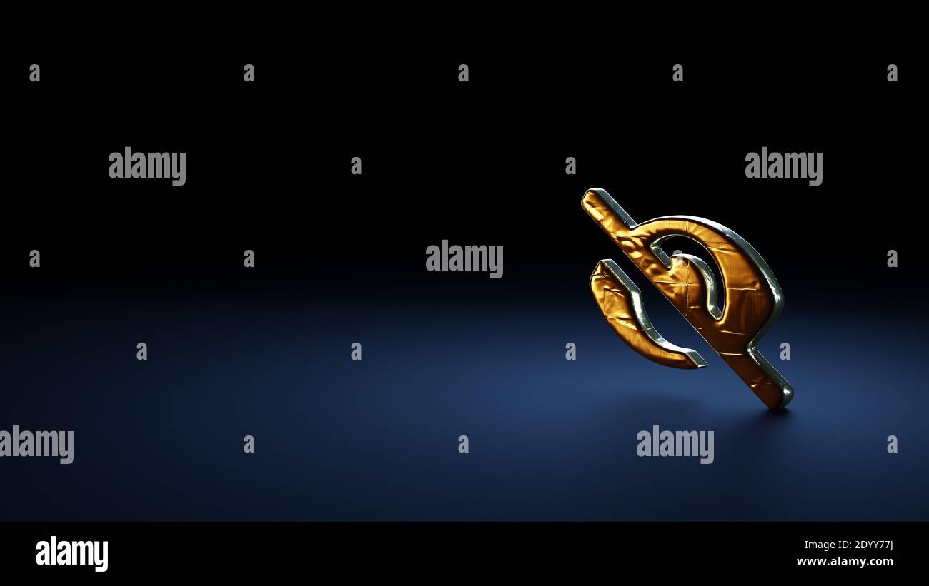 3d rendering symbol of eye with slash wrapped in gold thermal foil ...