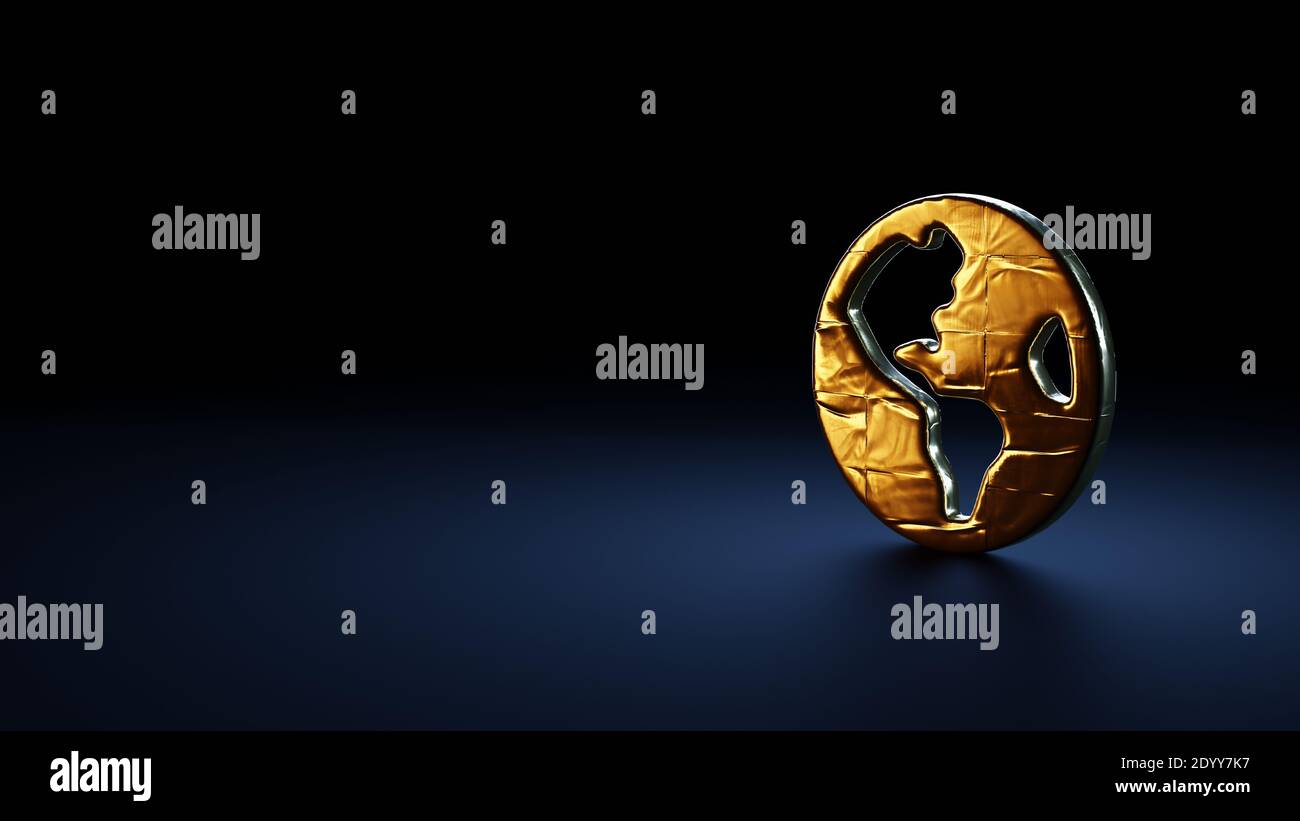 3d rendering symbol of globe Americas continents wrapped in gold ...