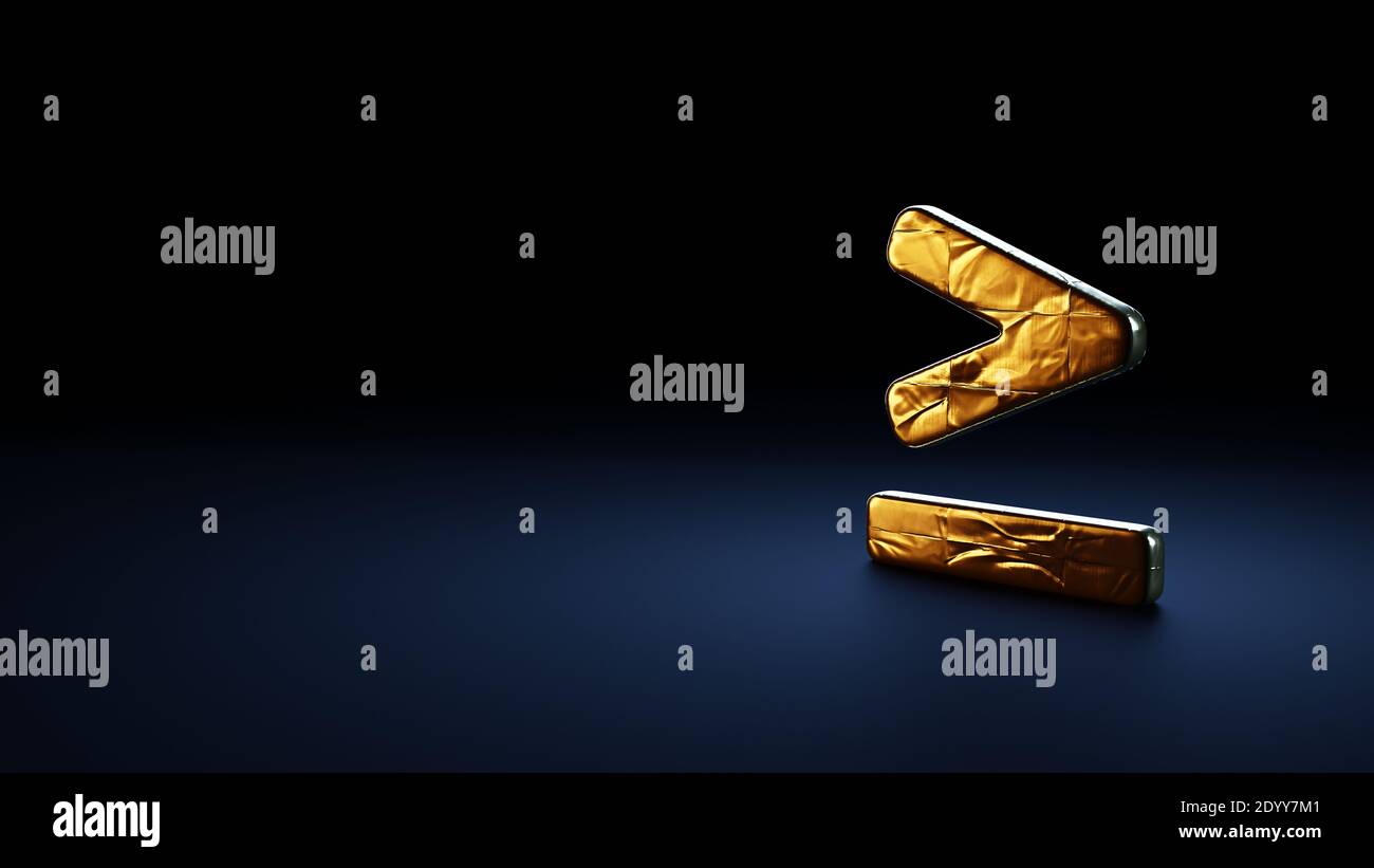 3d rendering symbol of greater than equal symbol wrapped in gold ...