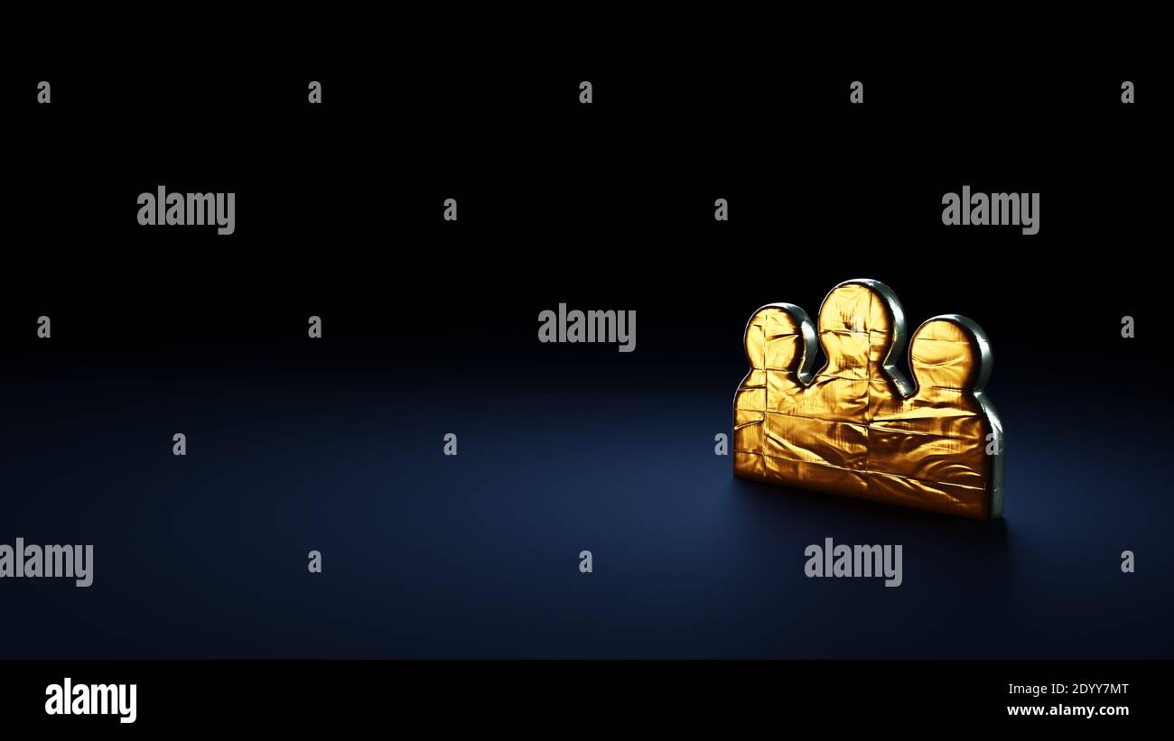 3d rendering symbol of group of three people wrapped in gold thermal ...