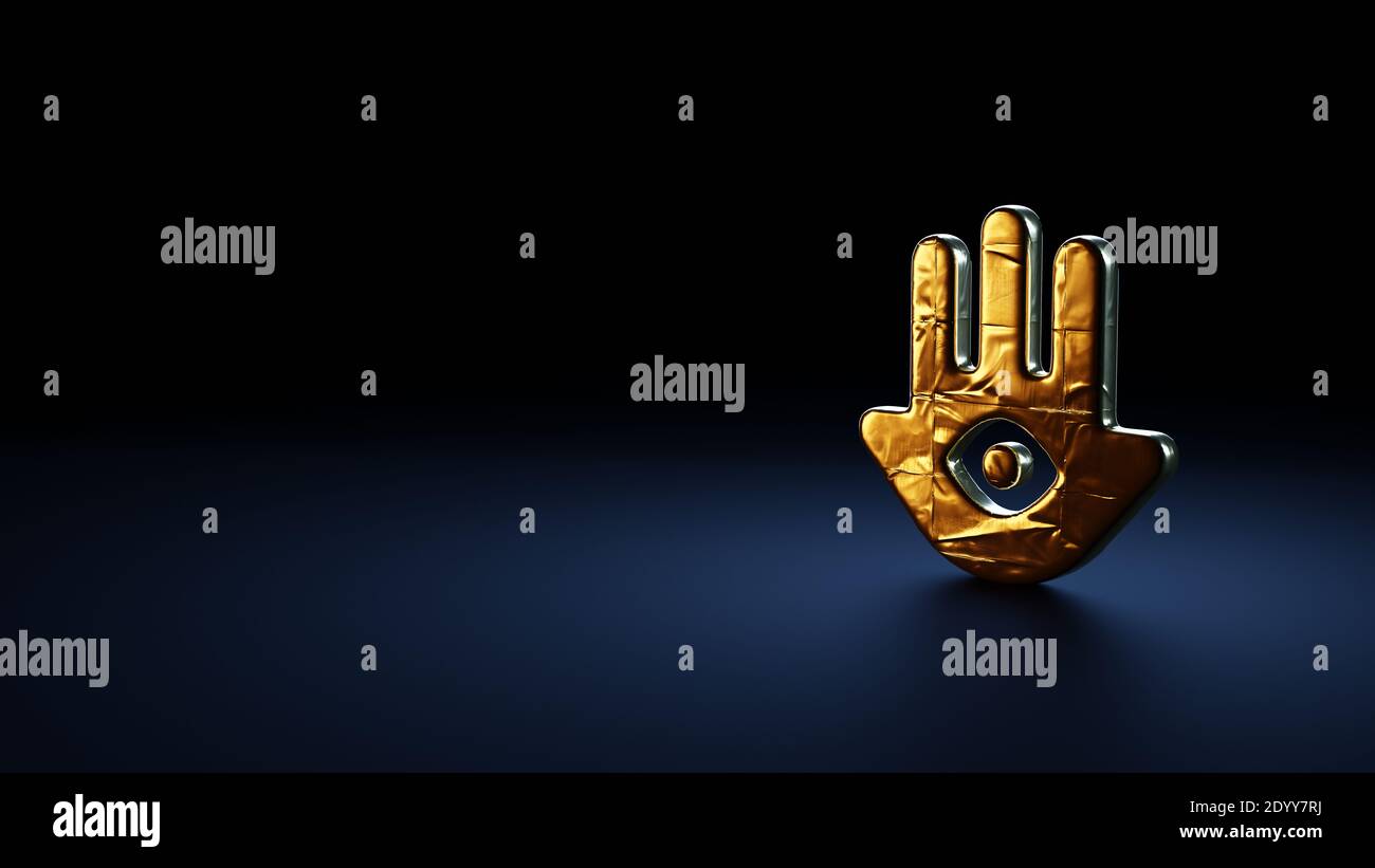 3d rendering symbol of hand with eye inside wrapped in gold thermal ...