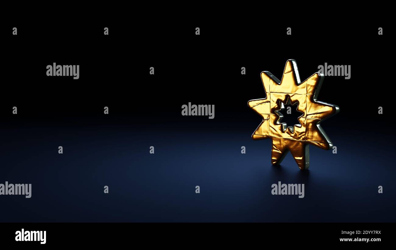 3d rendering symbol of nine tips star wrapped in gold thermal foil ...