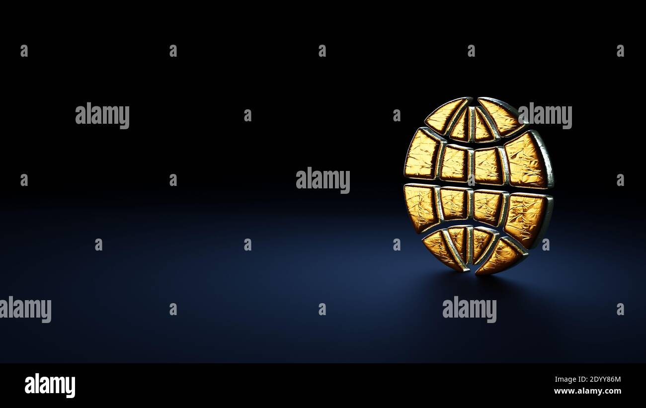 3d rendering symbol of globe net wrapped in gold thermal foil plate on ...