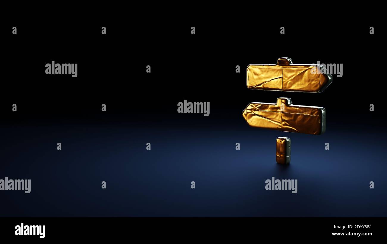 3d rendering symbol of two map signs on stick wrapped in gold thermal ...