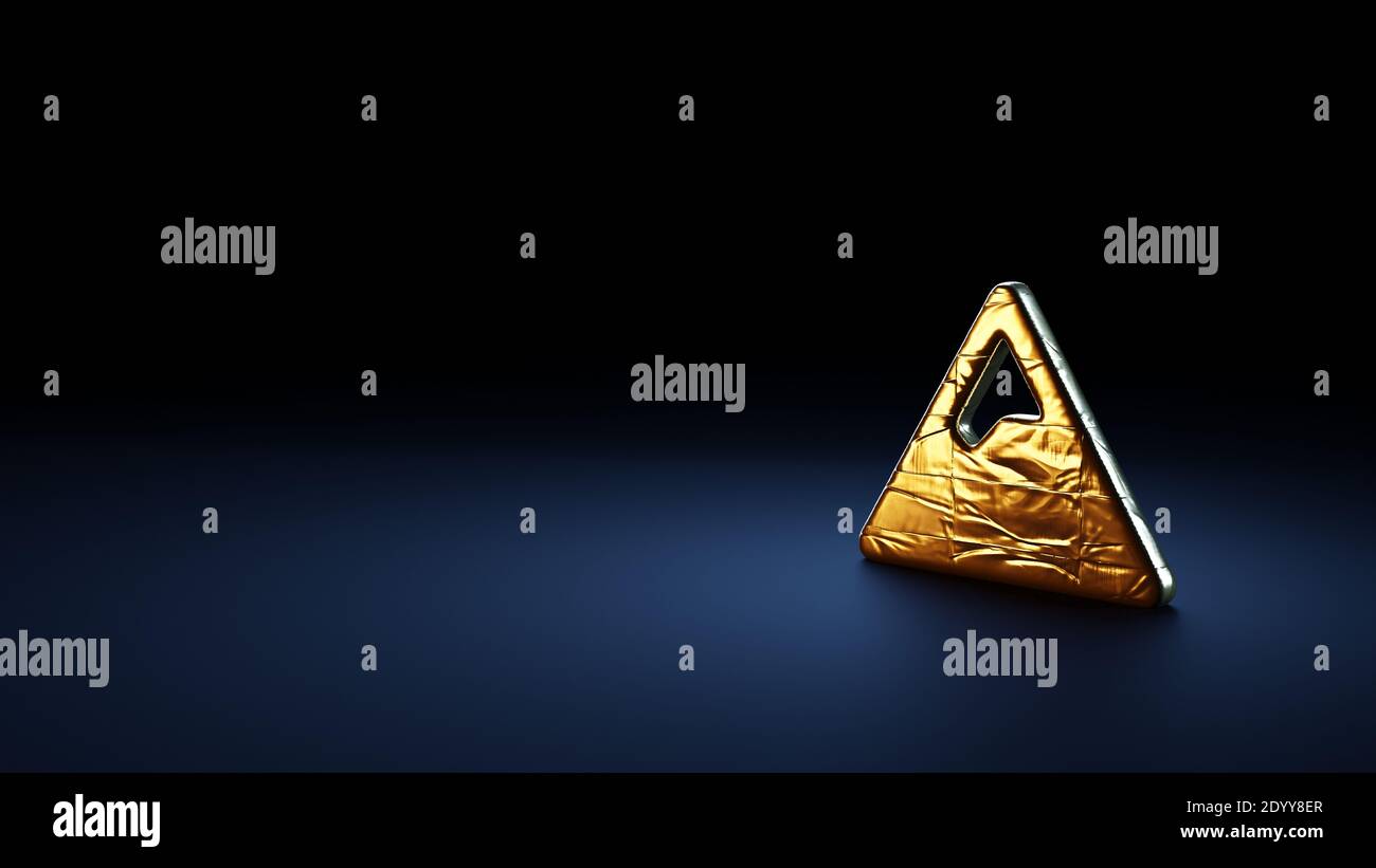 3d rendering symbol of triangle mountain with snow peak wrapped in gold ...