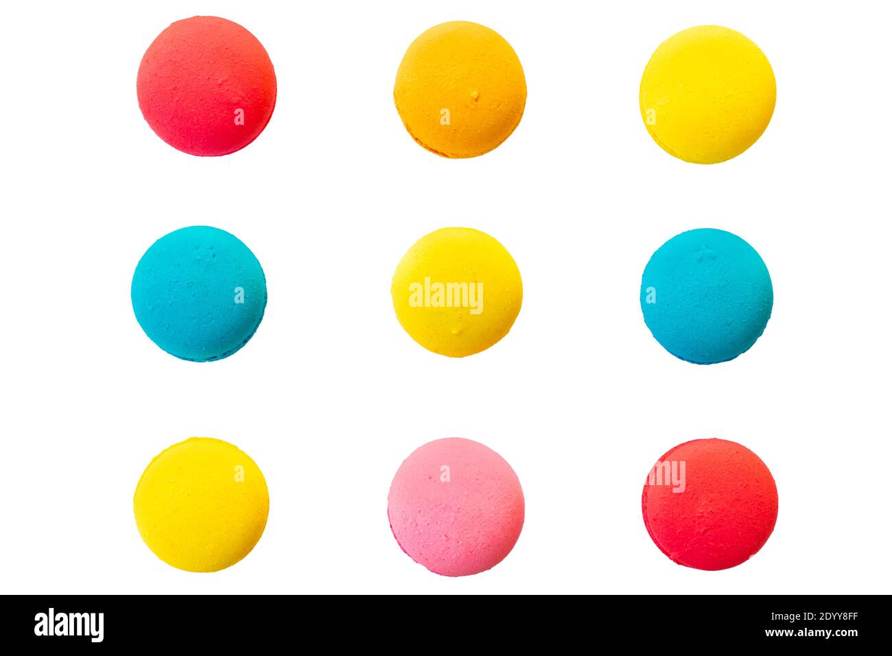 Colored macarons lined up on top of each other, many macarons Stock ...