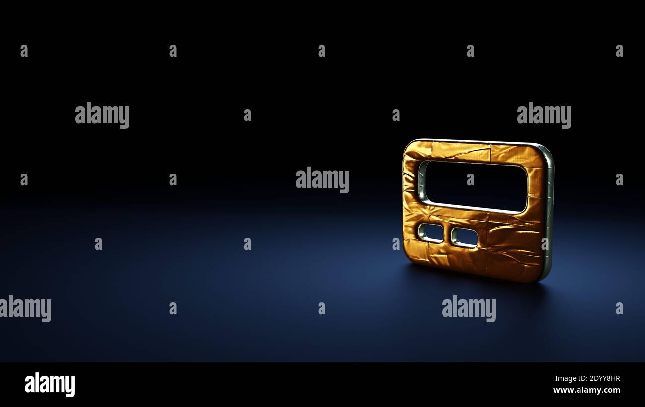 3d rendering symbol of pager wrapped in gold thermal foil plate on dark ...