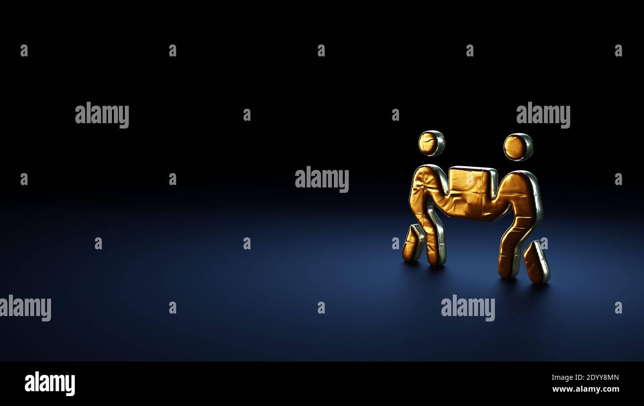 3d rendering symbol of two people carry box wrapped in gold thermal ...