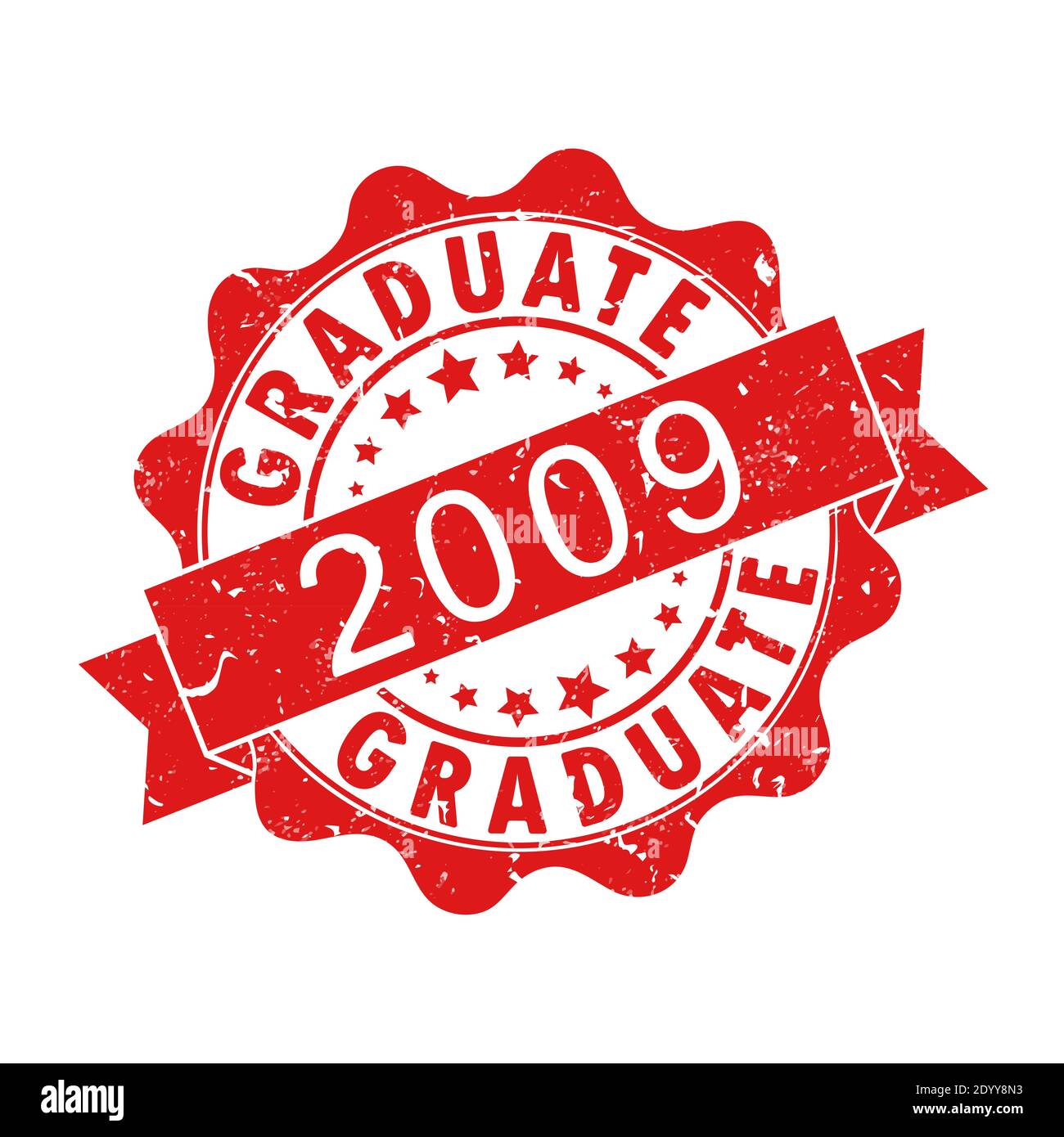 An impression of an old worn stamp with the inscription GRADUATE 2009 ...
