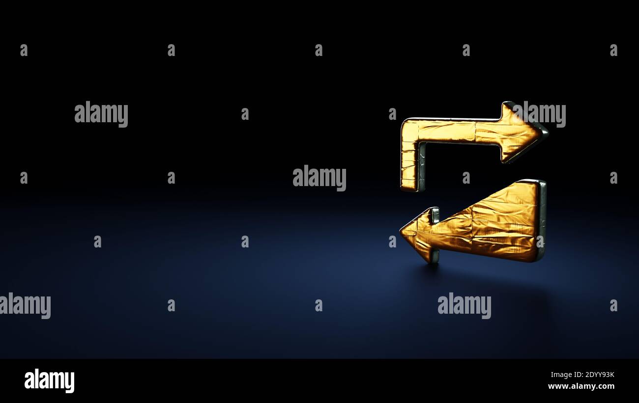 3d rendering symbol of repeat sign wrapped in gold thermal foil plate ...
