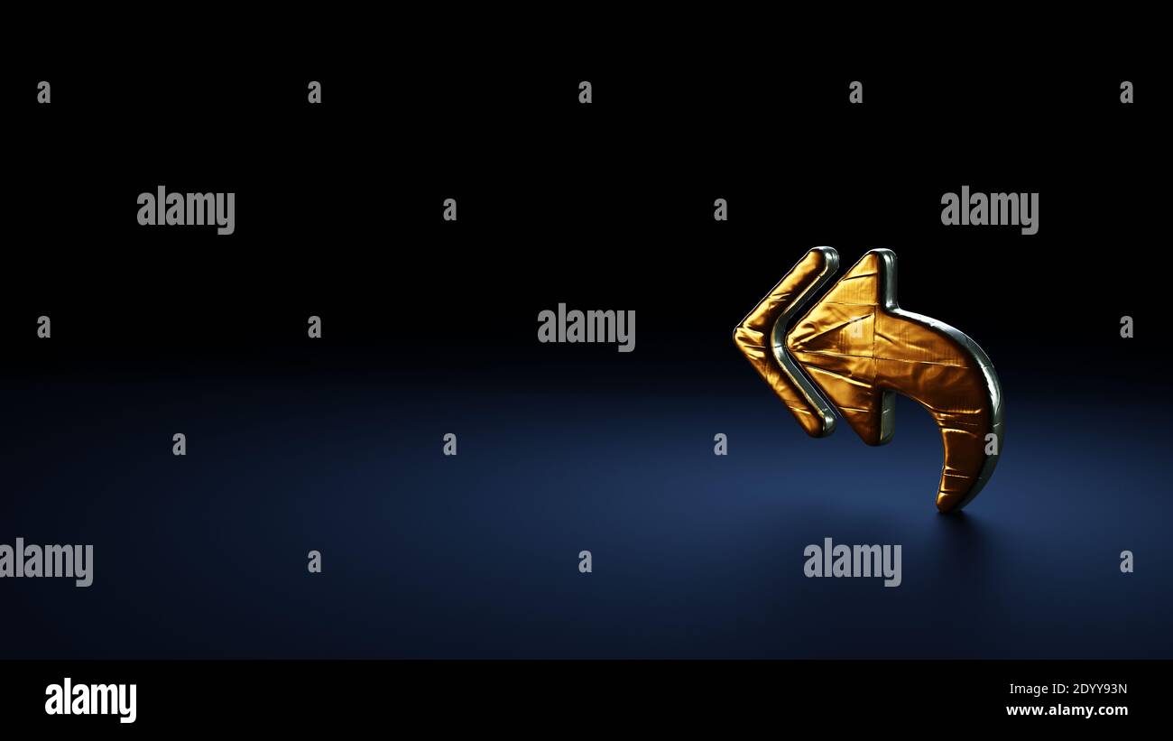 3d rendering symbol of reply all sign wrapped in gold thermal foil ...