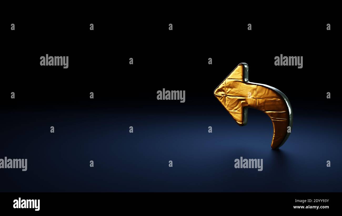 3d rendering symbol of reply sign wrapped in gold thermal foil plate on ...