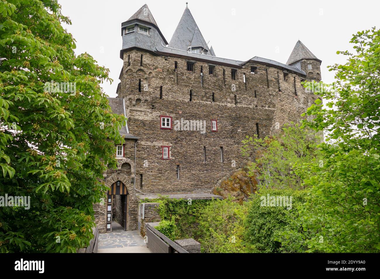 Stahleck Castle near Bacharach, a town in the Mainz-Bingen district in ...