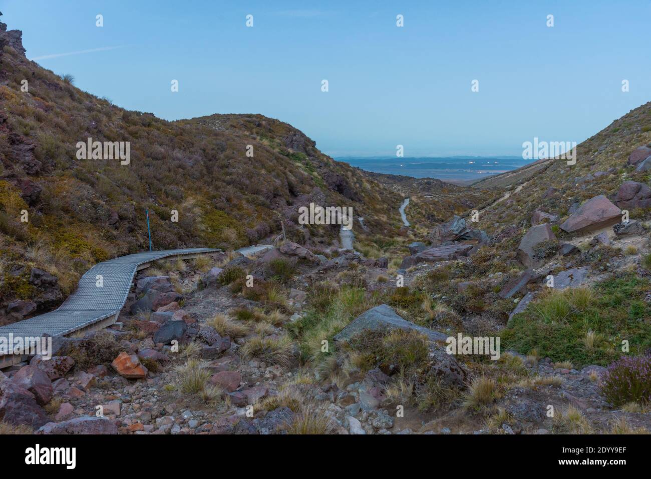 Hiking path leading through lava valley at Tongariro national park in ...