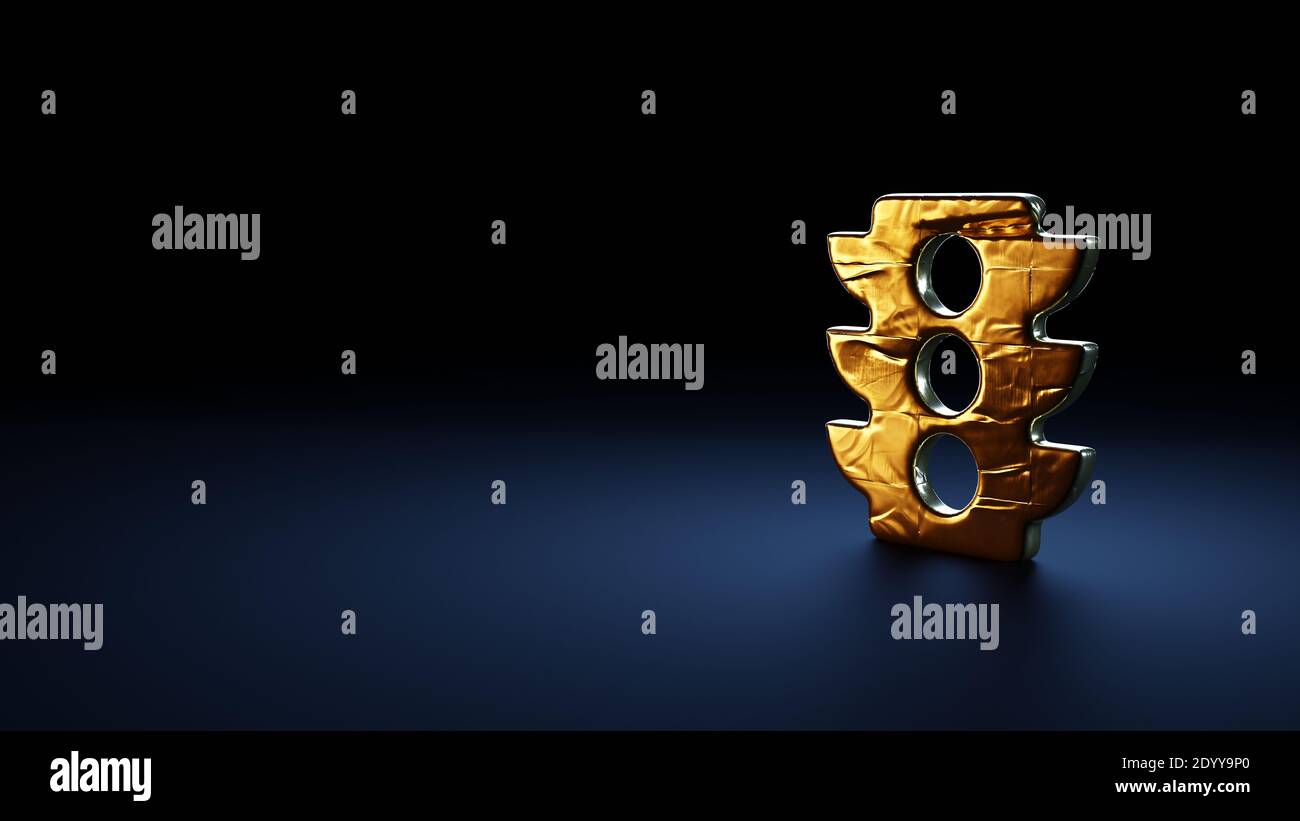 3d rendering symbol of traffic light wrapped in gold thermal foil plate ...