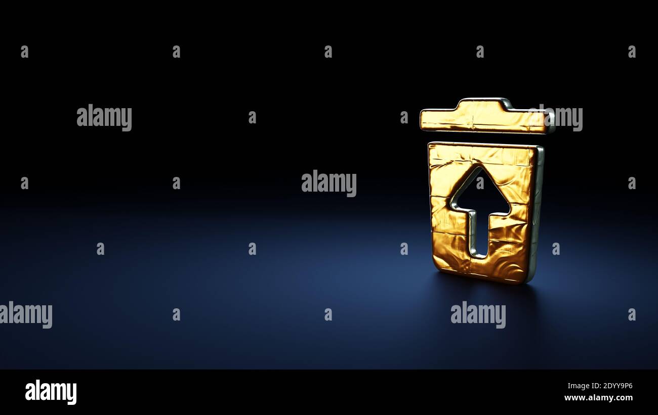 3d rendering symbol of trash bin with up arrow inside wrapped in gold ...