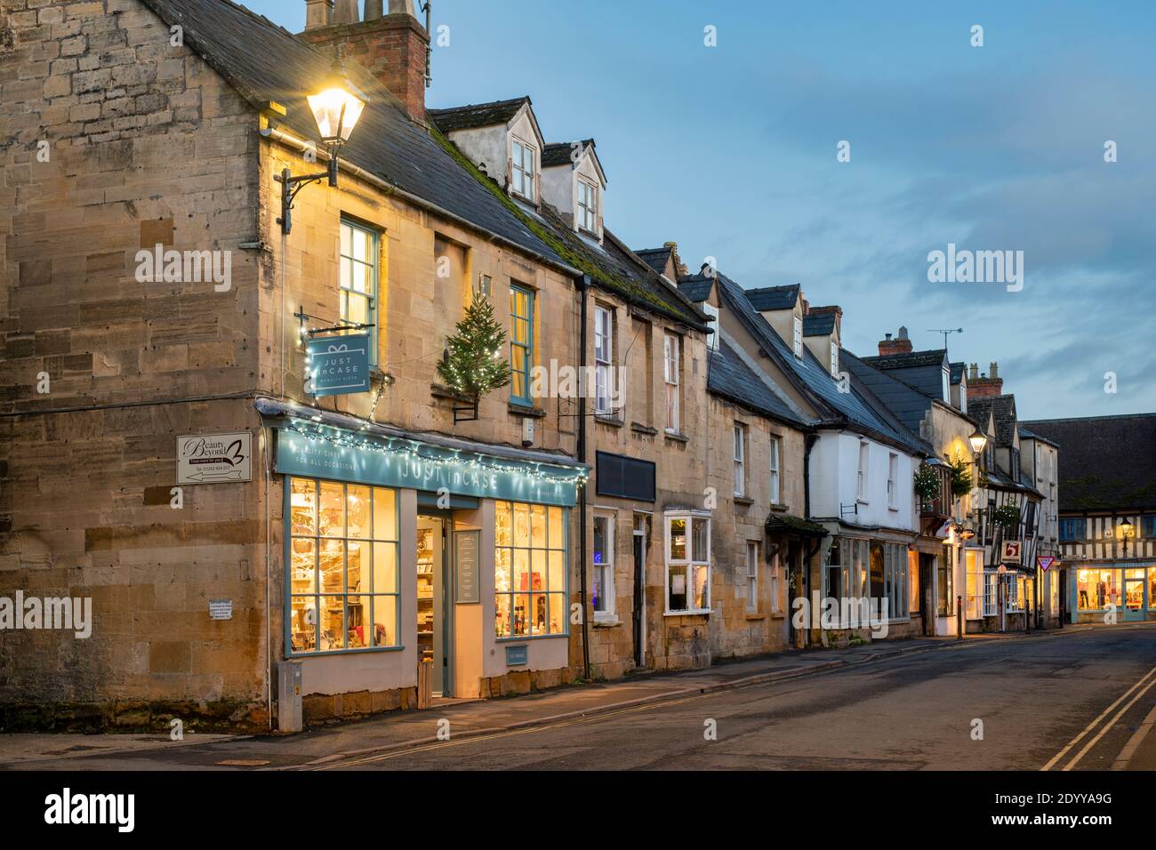 Christmas lights and decorations at dusk in north street in the ancient ...