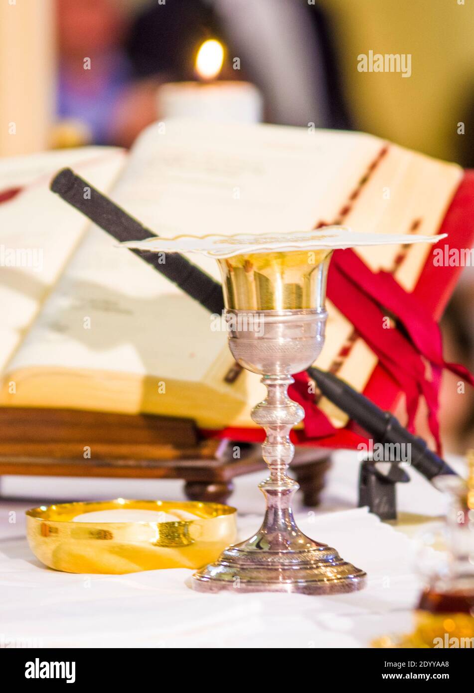 altar with host that becomes the body of jesus christ and chalice for ...