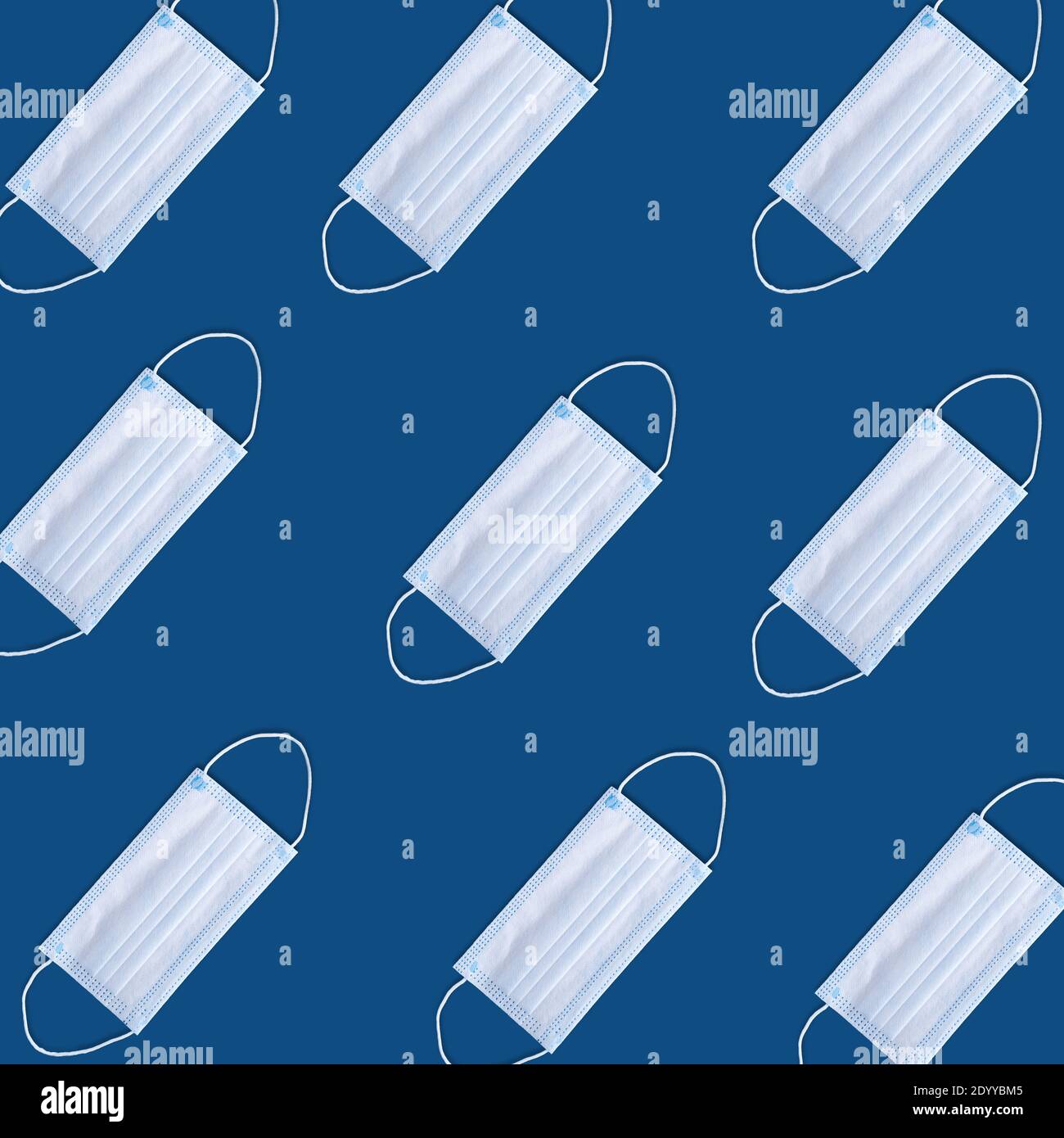 Medical mask template on blue wall, top view flat lay. Mandatory ...