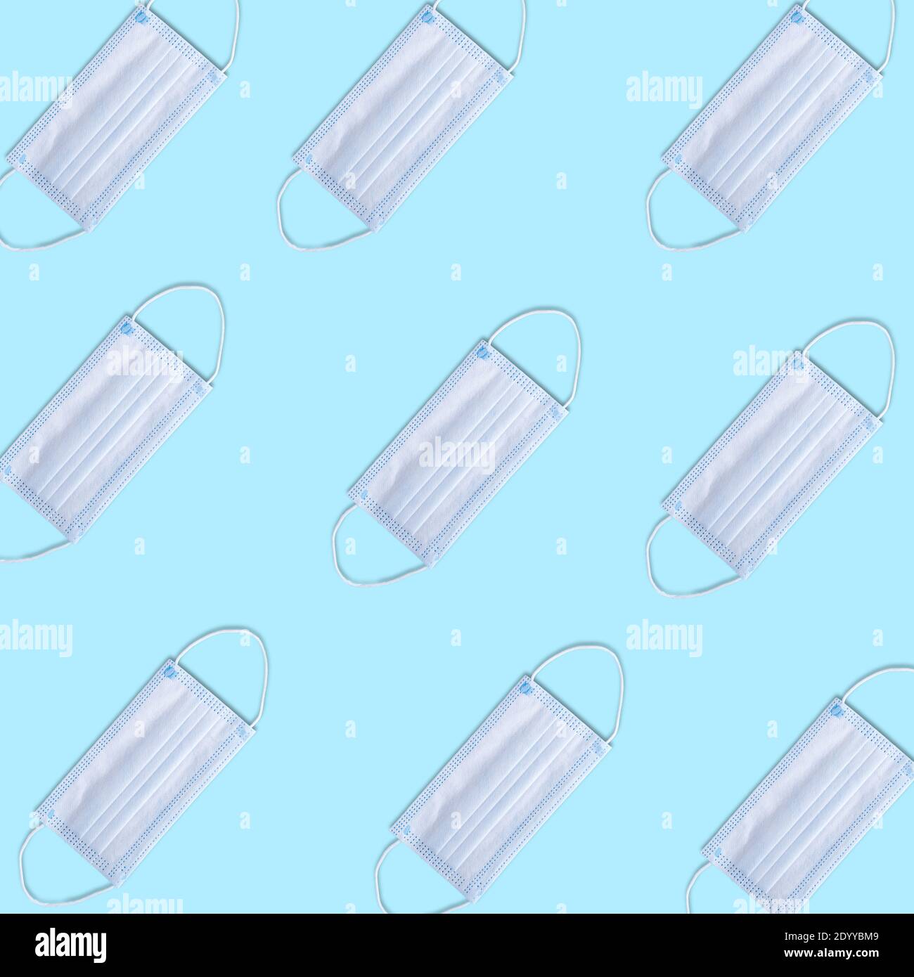 Medical mask template on blue wall, top view flat lay. Mandatory ...