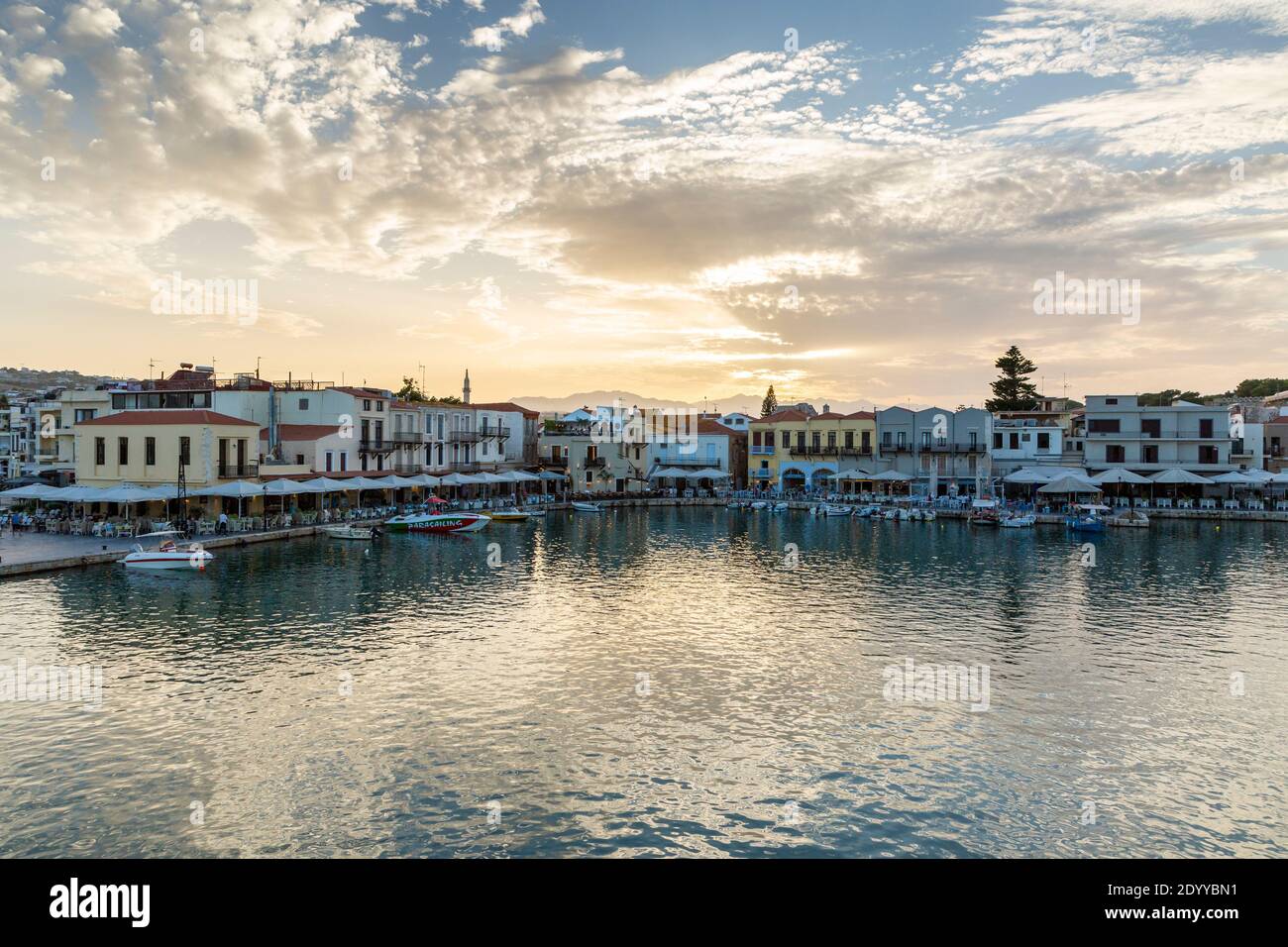 Sunset over the Old Venetian Harbour, Rethymno, Crete, Greece Stock ...