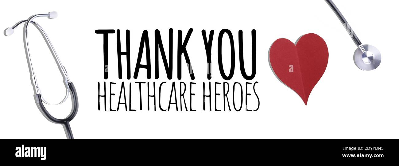 Thank You Medical Staff message with stethoscope and red hearts ...