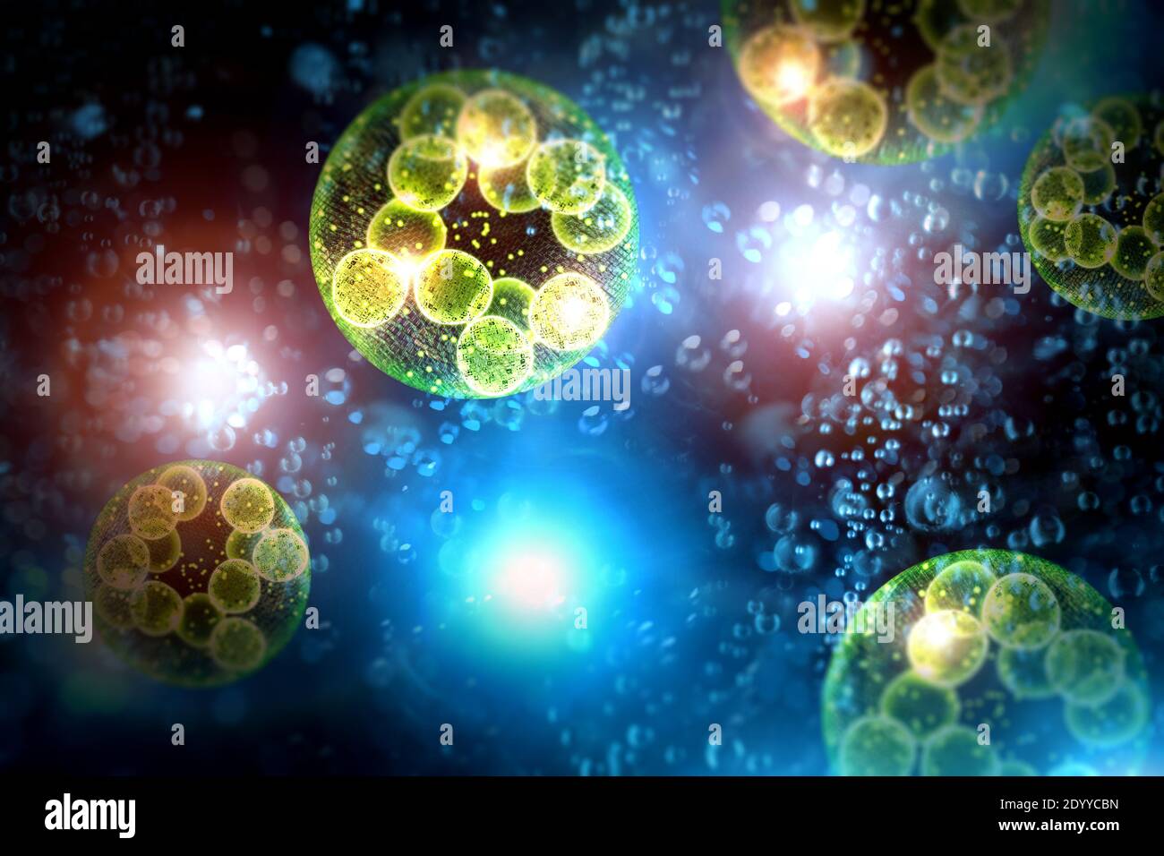 Green single cell chlorella algae microscopic conceptual 3D ...