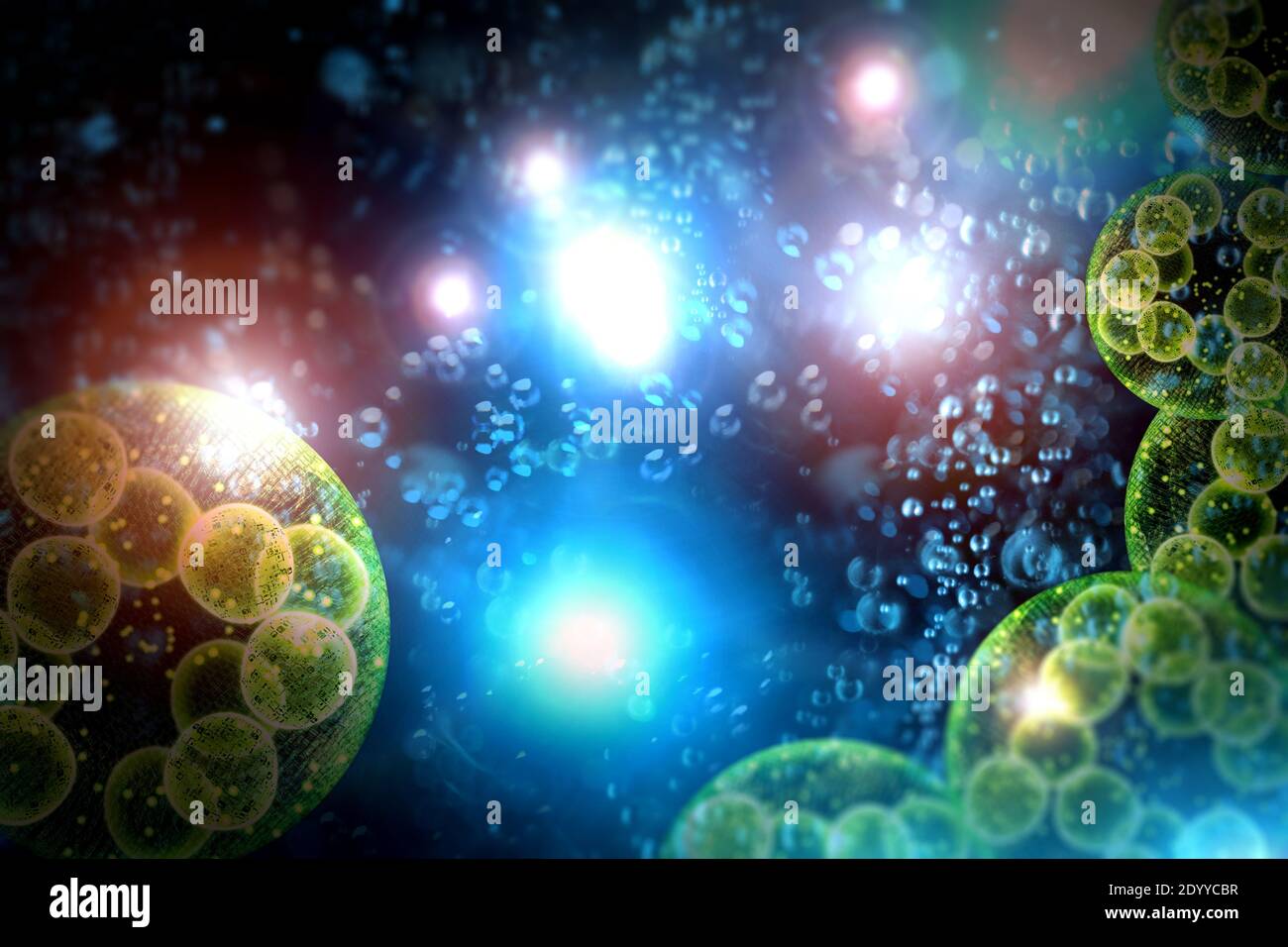 Green single cell chlorella algae microscopic conceptual 3D ...