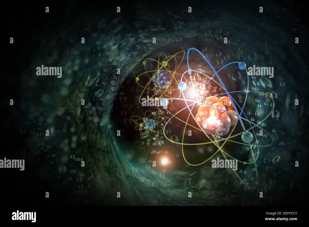 Close up of atomic particle background science 3D illustration Stock ...