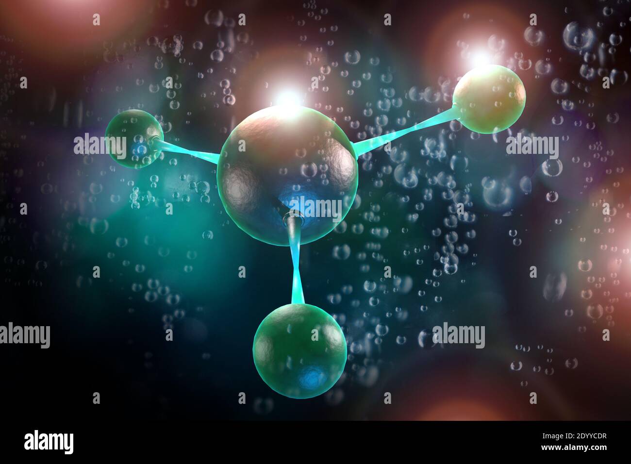 Close up of colorful atomic particle background science 3D illustration ...